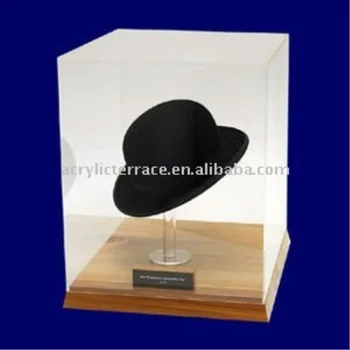 Clear Acrylic Hat Display Box / Case W/ Wood Base - Buy Hat Display ...