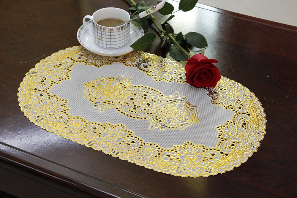Pvc 30*46cm Oval Gold Lace Individual Tablecloth Factory - Buy ...