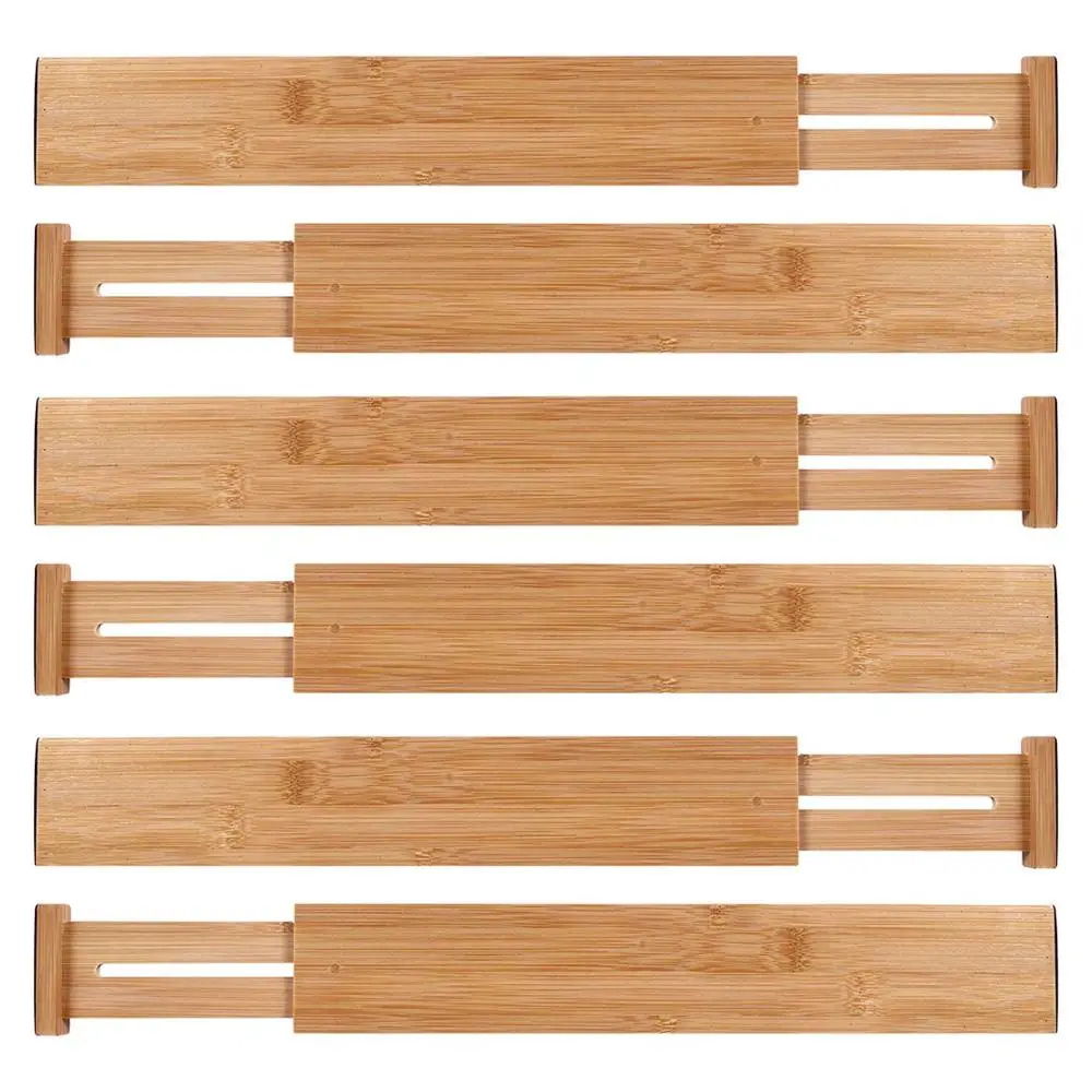 Adjustable Spring Loaded Bamboo Drawer Dividers Organizers 6-pack ...
