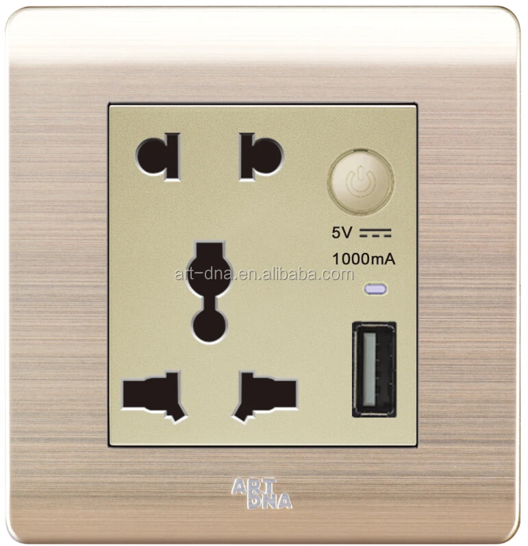 China Manufacturer 16a Usb Socket Wall Eu Type 2 Pin & 3 Pin Universal Wall Receptacle With Usb ...