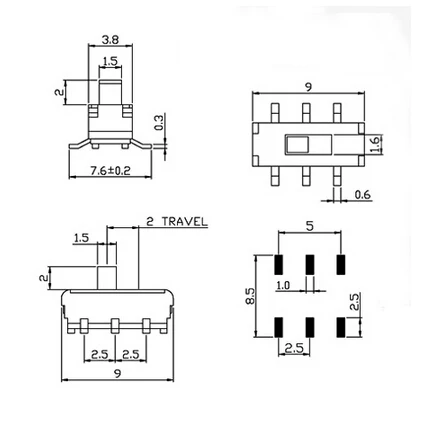 6 Pins 2 Position Slide Switch 2p2t Smd Smt - Buy 2 Position Slide ...