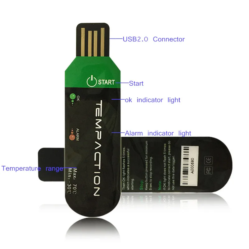 360 Days Industrial Medical Single Use Usb Temperature Data Logger Mini ...