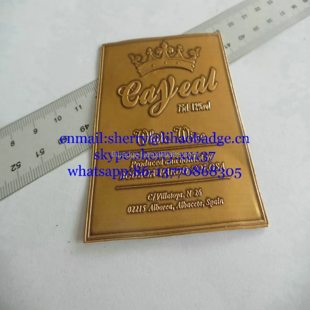 Custom Copper Color Aluminum Embossed Bottle Label Wine Bottle Metal ...