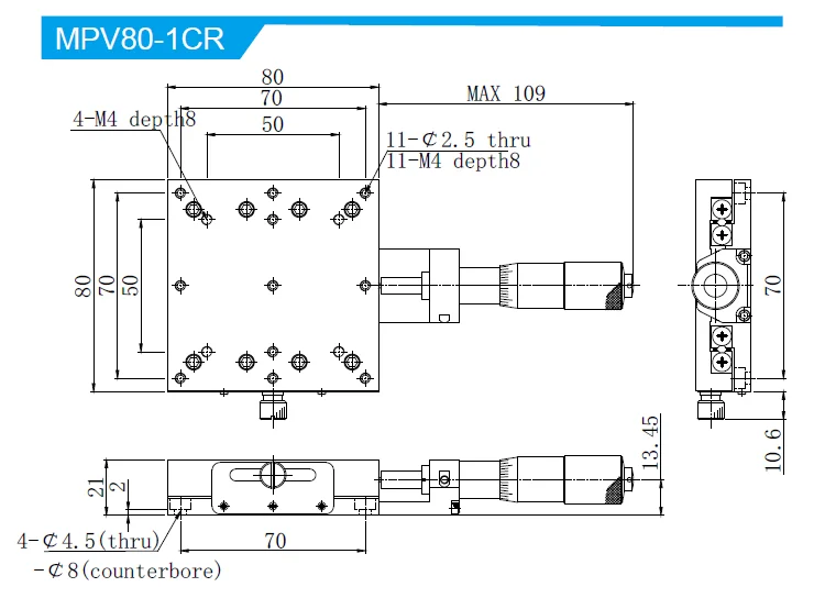 MPV80-1C/MPV80-1S Linear Stages - High Stability & Precision
