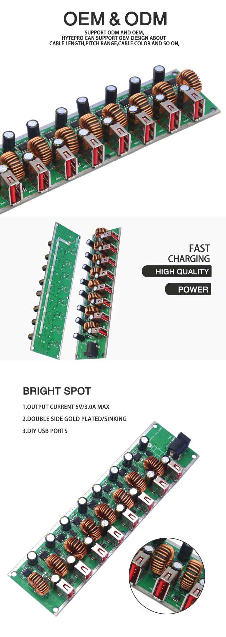 Hytepro Self Design 8-Ports Hub USB PCB Board with Power Supply