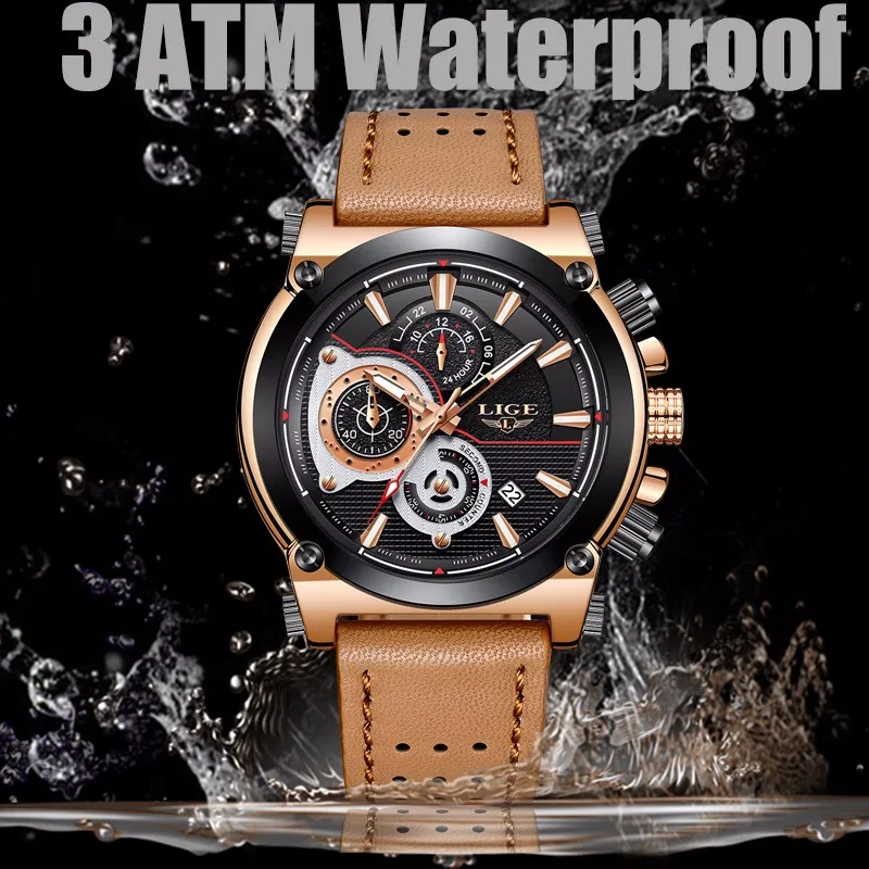 2018 Lige Mens Watches Lg9854a-gold&brown Top Brand Luxury Quartz Gold ...