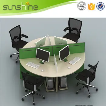 Round Workstation Office Desk Green Partition For 4 Persons Partner ...