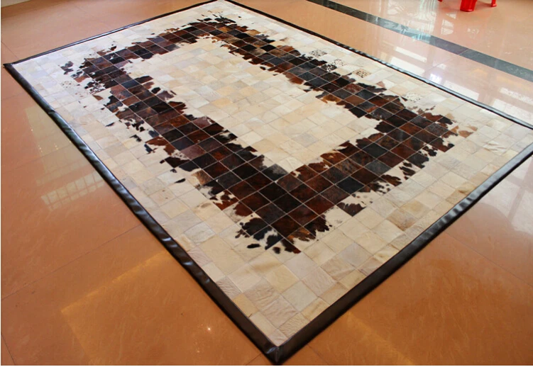 Luxury Natural Cowhide Leather Patchwork Rugs,Stitched Leather ...