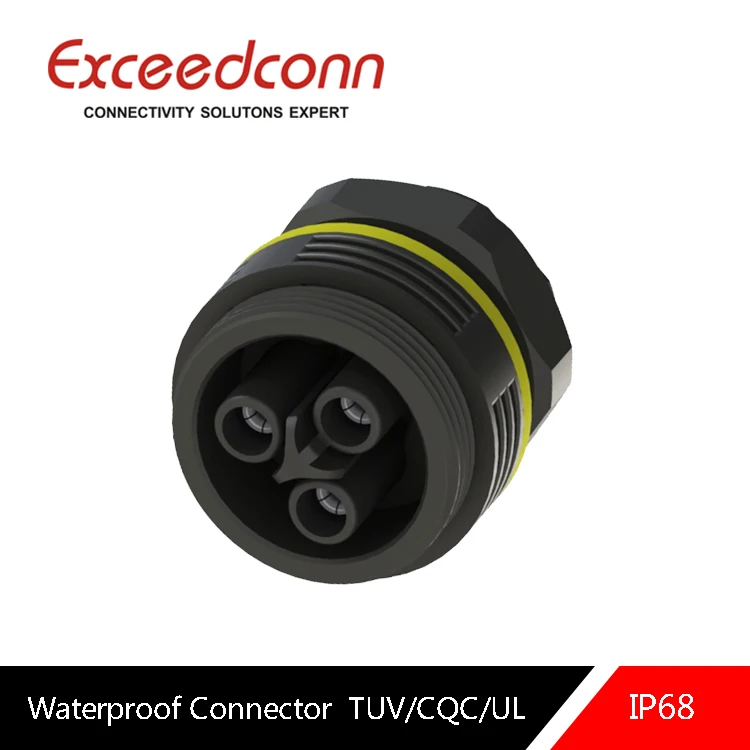 IP68 Waterproof 3 Pin Female Bulkhead Connector Panel Mount