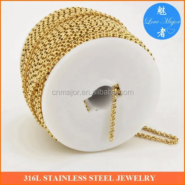 4mm Bulk Round Rolo Chain Roll Gold Stainless Steel Round Rolo Chain ...