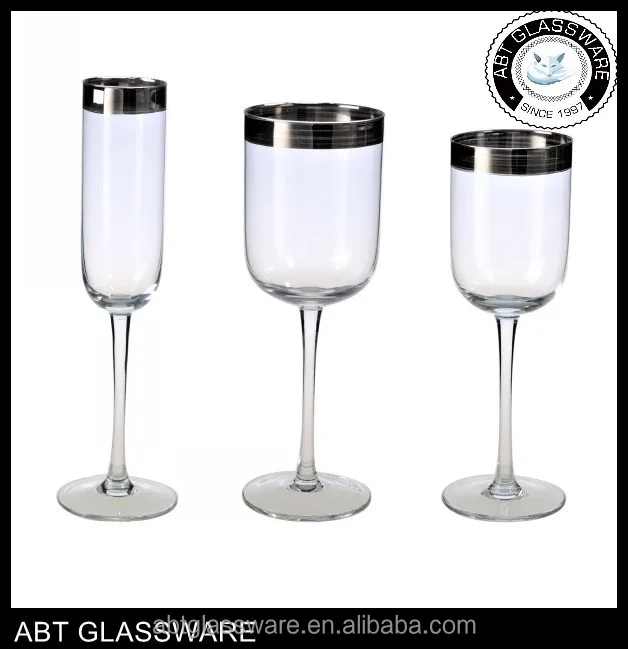 Old World Wine Glassware With Floral Motif Stemmed Silver Rim Glass ...