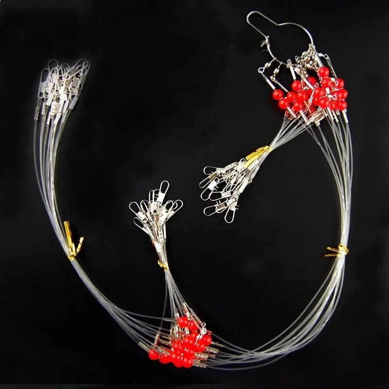 White Nylon Fishing Wire Leader Rigs Trace With Swivels Snaps Beads And ...