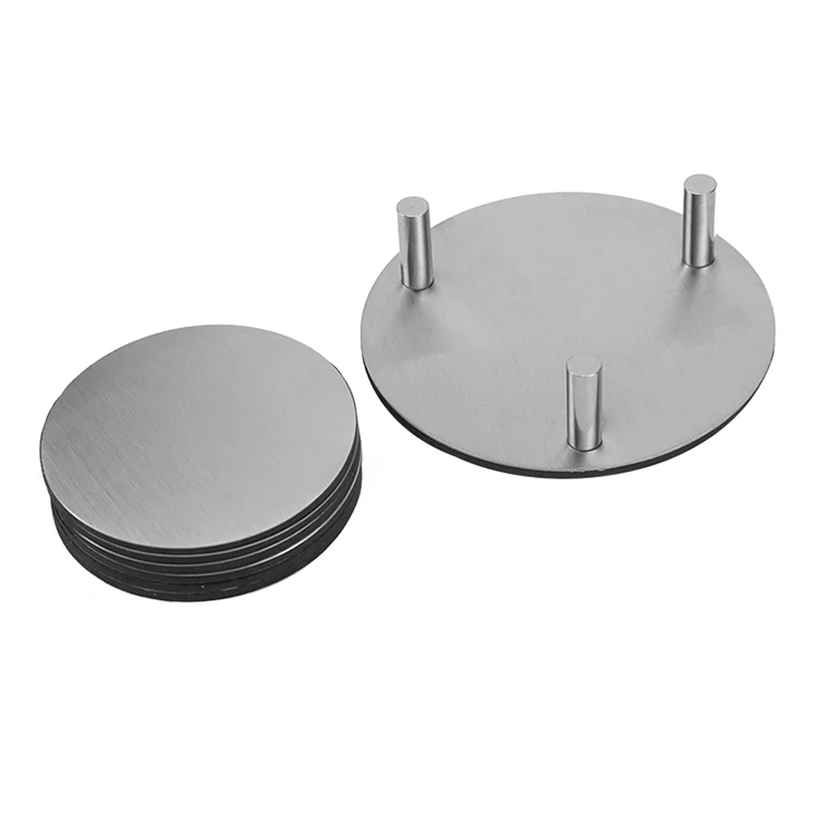 6-pack Stainless Steel Coasters W/holders Sets Of 6 Round Metal Drink ...