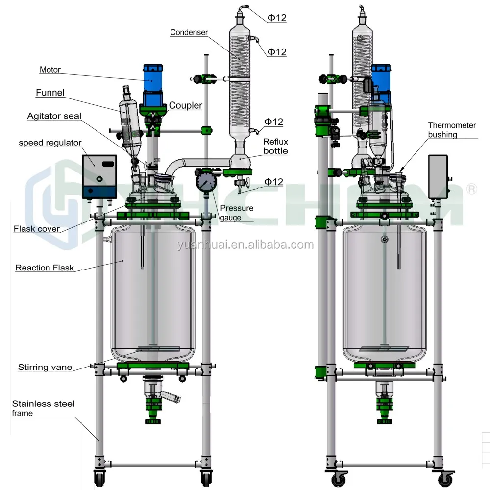 Chemical Jacketed Glass Stirred Tank Reactor 50l - Buy 50l Chemical ...