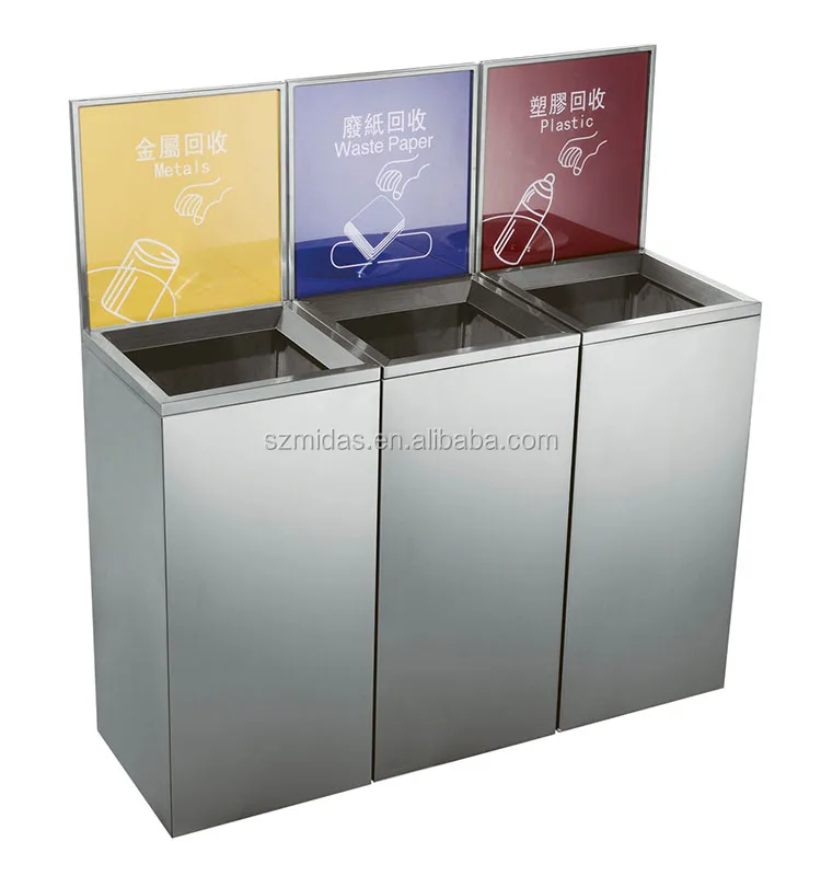 Stainless Steel Segregated 3 Compartment Recycling Bins - Buy 3 ...