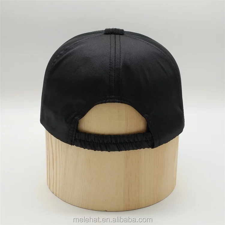 Custom 5 Panel Blank Black Loop Hook Patch Elastic Strap Back Satin ...