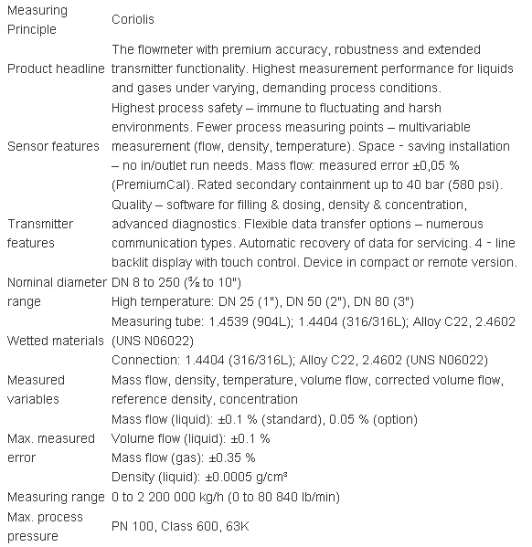 E + H Proline Promass 83F08 DN8 Coriolis Mass Flowmeter
