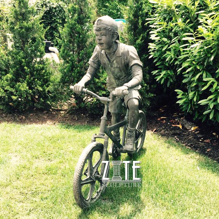 Garden Park Life Size Antique Bronze Boy Riding Bike Sculpture - Buy ...