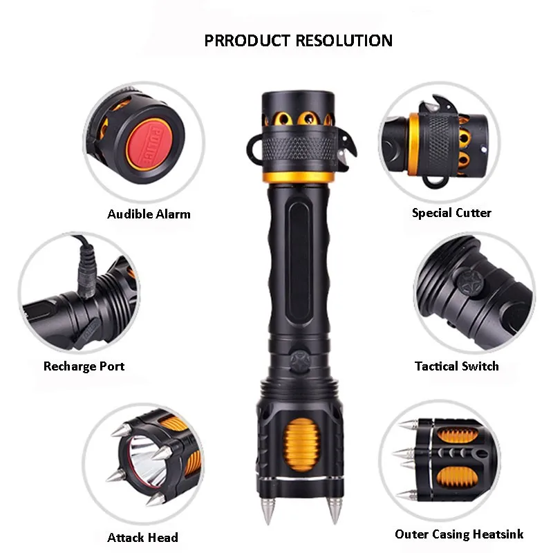 Safety Self Defense Led Flashlight Attack Head Torch High Power ...
