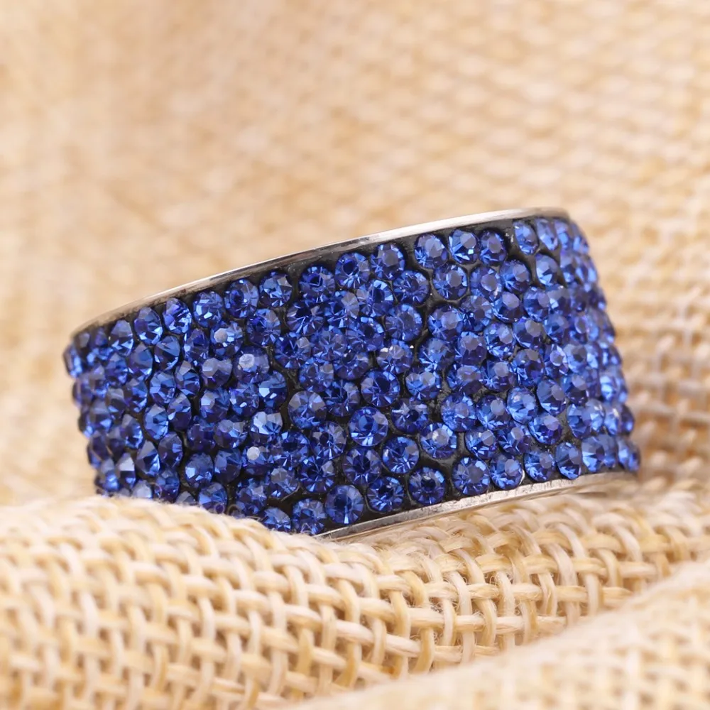 Wholesale 8 Rows Crystal Broad Rings For Women Wide Multicolor ...