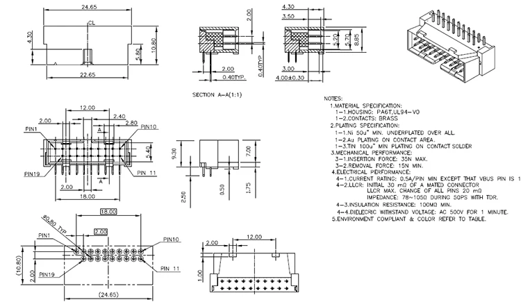 19pin 20 Pin Usb 3.0 Idc Male Right Angle 90 Degree Box Header Pcb ...