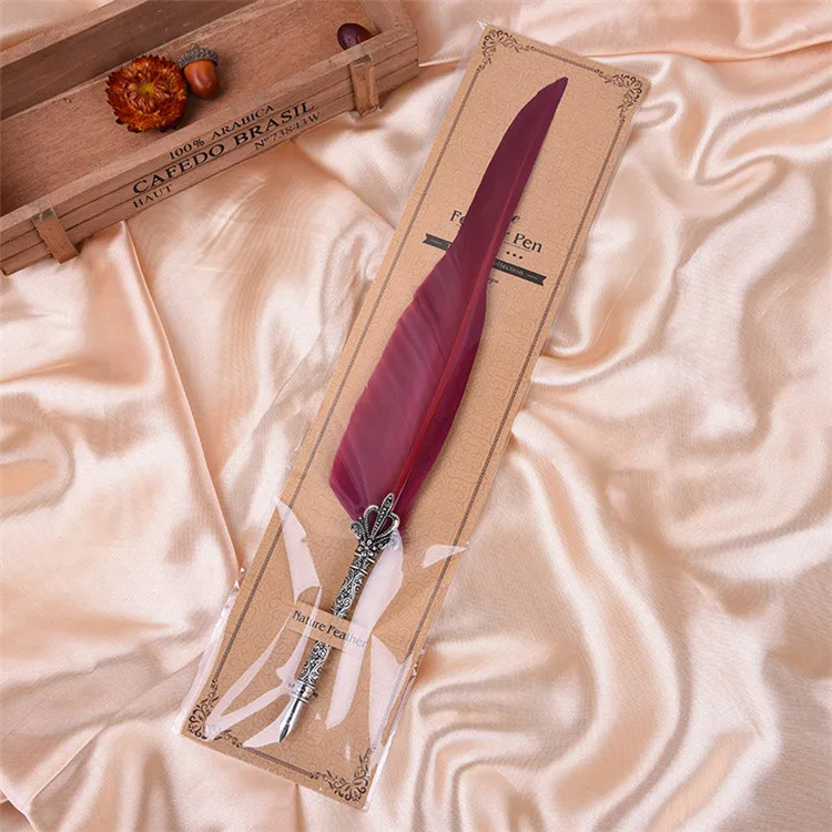 Ayfp-0024 Wholesale Colorful Metal White Goose Feather Pen For Wedding ...
