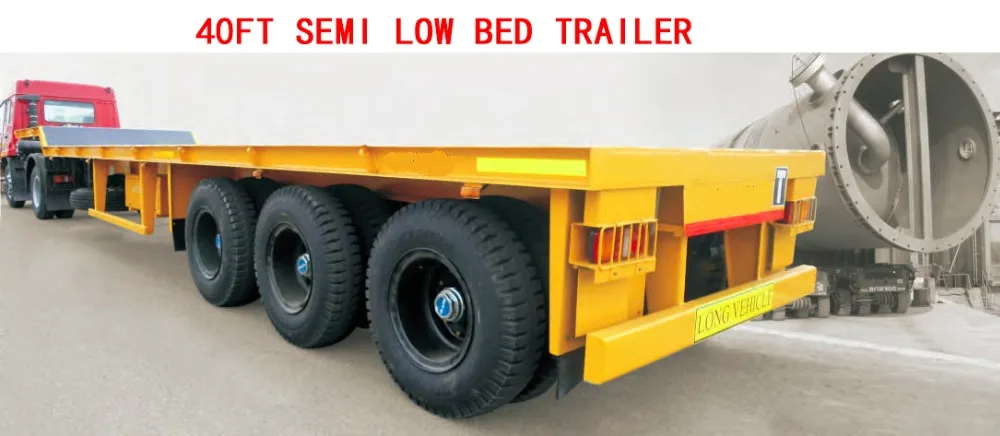 40 Ft 60 Ft Semi Low Bed Truck Trailer Heavy Duty Axles Heavy Duty ...