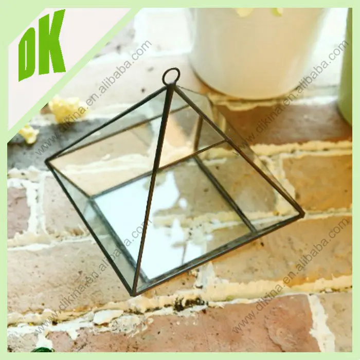 Hanging Geometric Pyramid Glass Plant Clear Beveled Glass With Copper ...