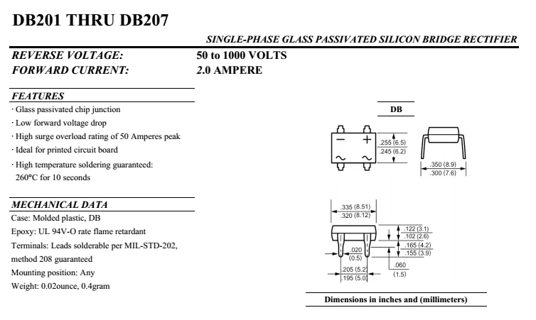 2a 1000v Bridge Rectifier Diode Db207 Db - Buy Db207,Diode 2a 1000v ...