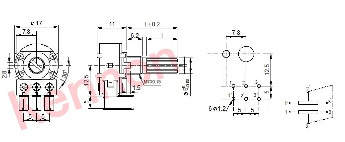 16mm Double Unit B10k B500k B100k B150k Rotary Potentiometer For Audio ...