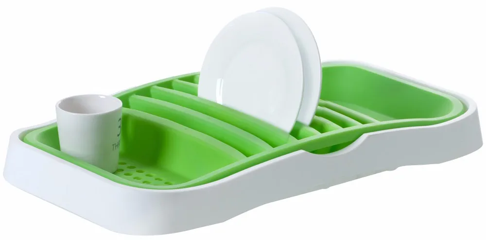 Sky Blue Plastic Dish Drainer - Plate Drying Rack With Cutlery Holder ...