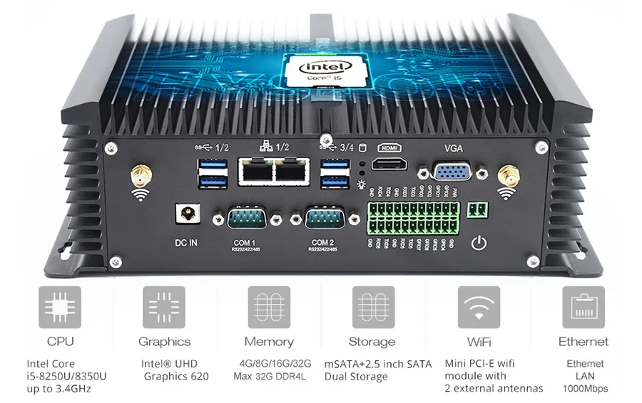 Ordinateur de bureau industriel 2 Intel Nuc RS485 GPIO avec emplacement ...