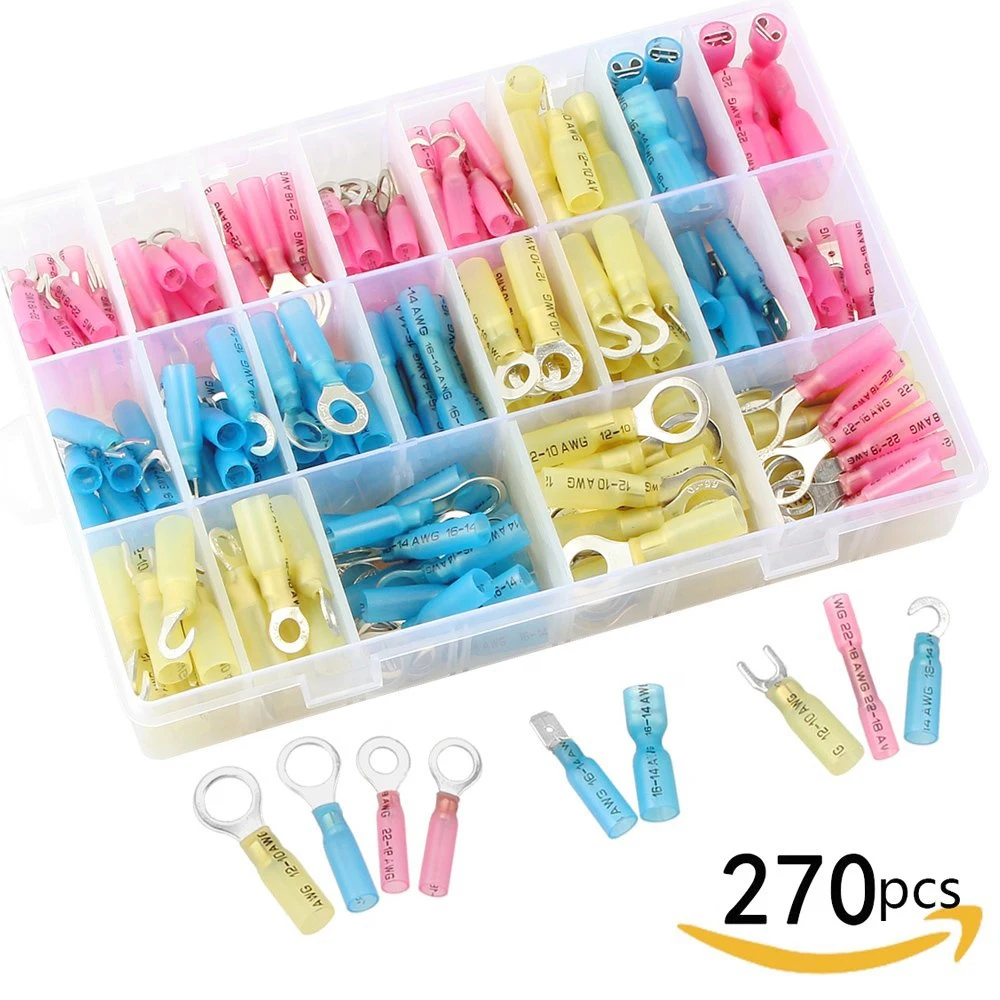 270Pcs Heat Shrink Wire Connectors Kit,Insulated Waterproof Heat Shrink ...