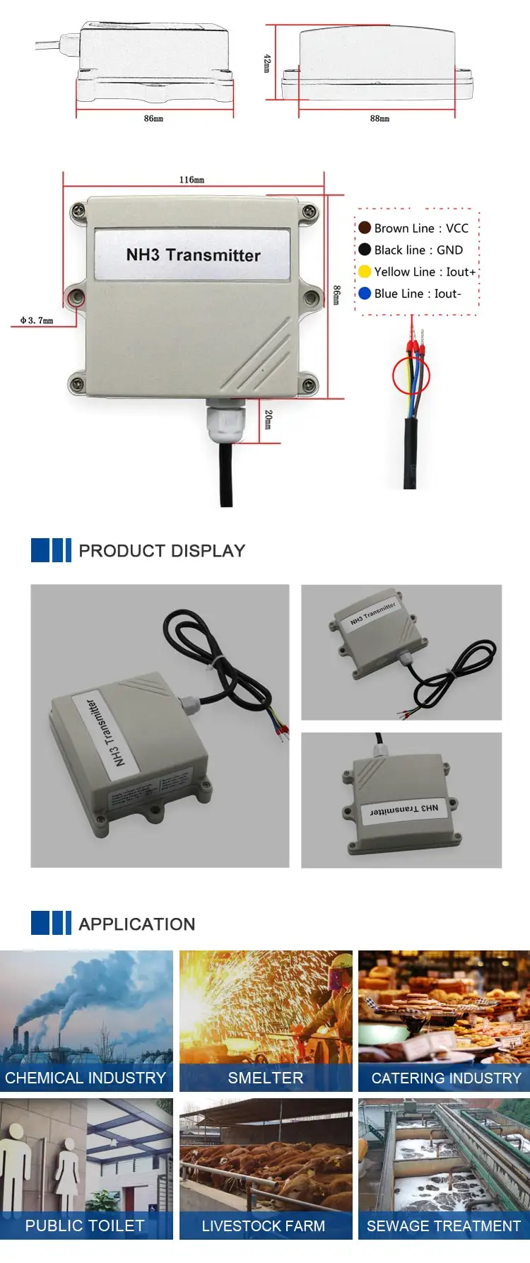 High Sensitive Analog 4-20ma Output 12v 24v Dc Module Transmitter Greenhouse Ammonia Gas Sensor ...