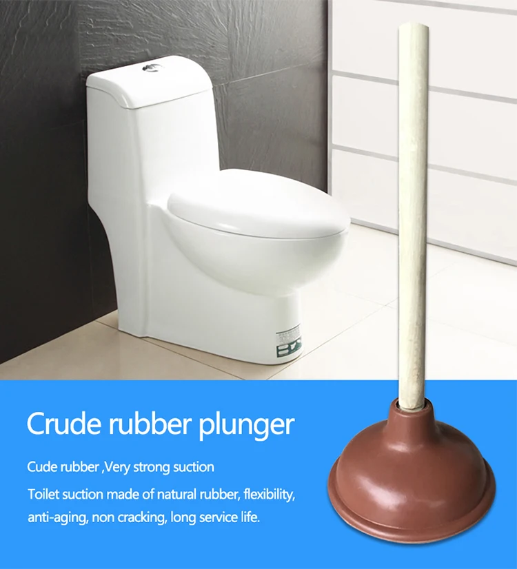 Heavy Duty Force Cup Rubber Toilet Plunger With A Long Wooden Handle To ...