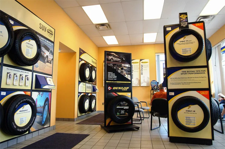 Floor Standing Mobile Tyre Showroom Custom Advertising Commercial Metal ...