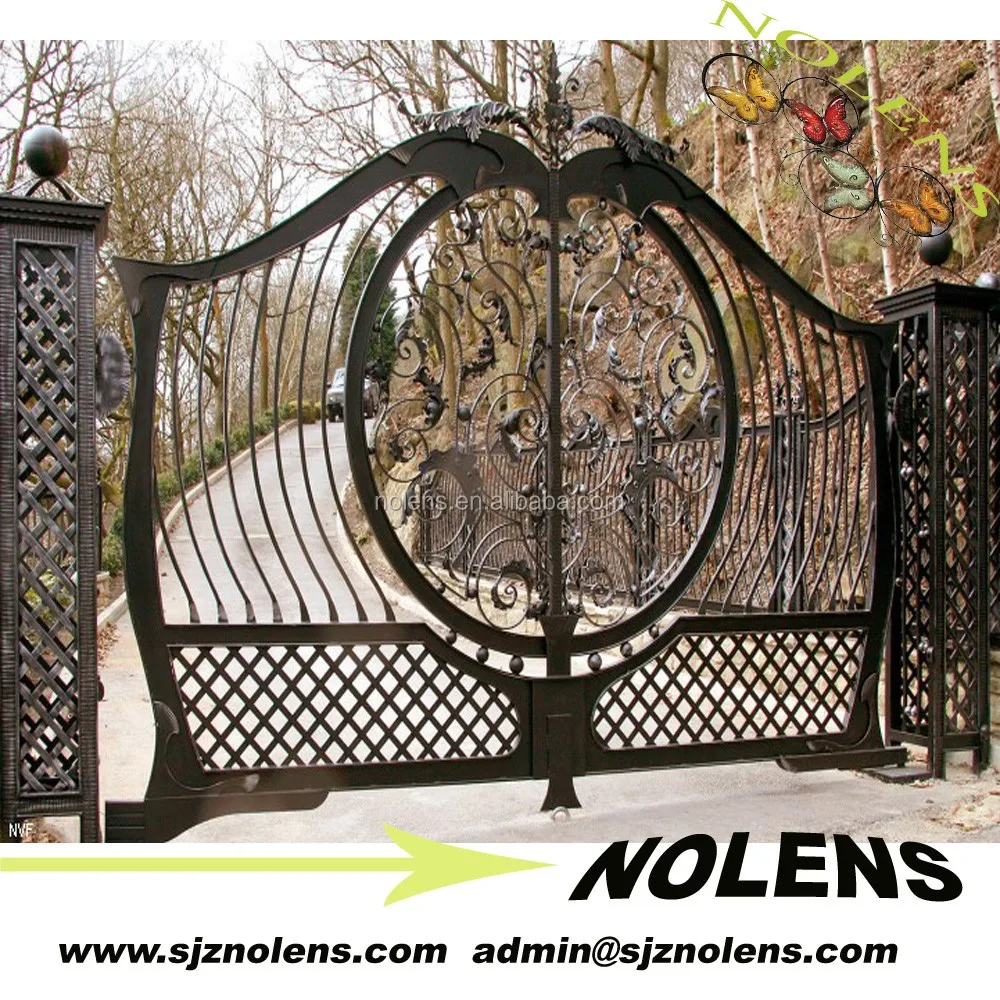 Used Wrought Iron Gate With Round Designs With Cast Steel Cute Leaves ...