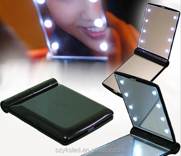 Folding Mirror With 8 Led Lights Mini Portable Pocket Mirrors - Buy Led ...