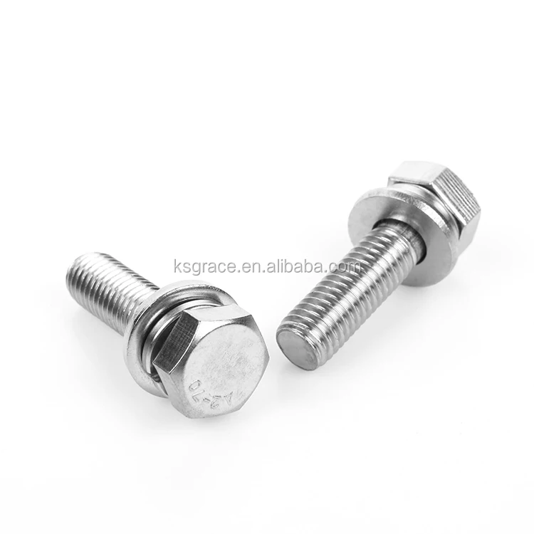 Stainless Steel Hex Head And Spring Washer Combination Bolt Din933 ...