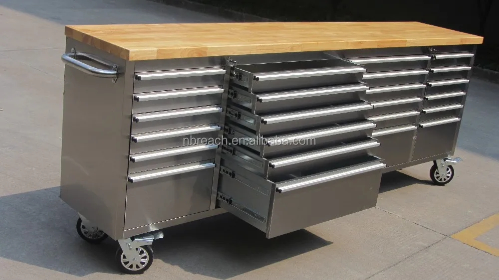 96 Inch Stainless Steel Tool Cabinet With Wooden Top - Buy Stainless ...