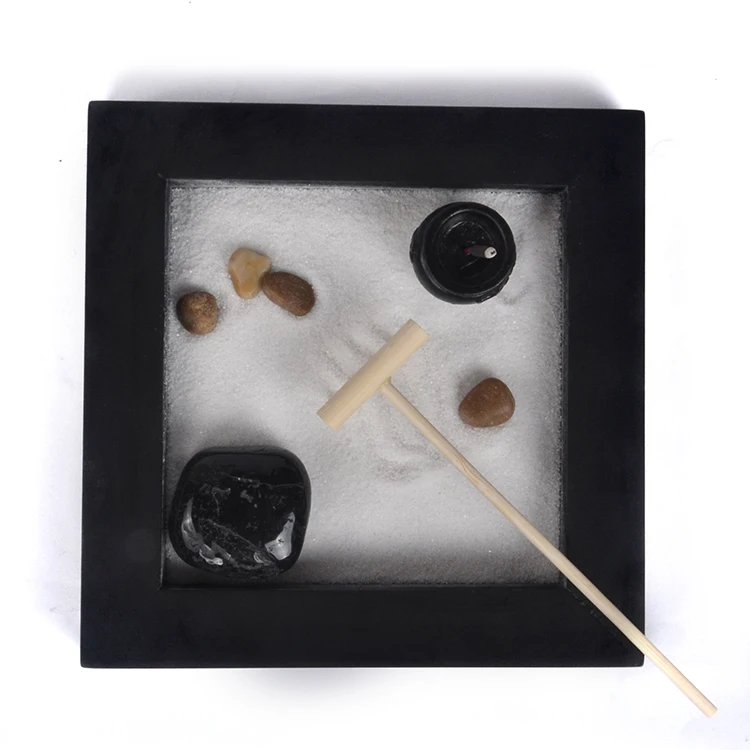 Square Shape Zen Garden With Small Incense Burner Rake Rock Sand ...