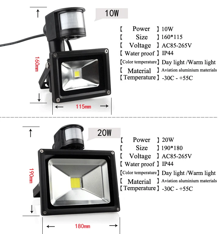 10w 100lm/w Pir Outdoor Cob Security Led Motion Sensor Flood Light - Buy 10w Led Cob Floodlight ...