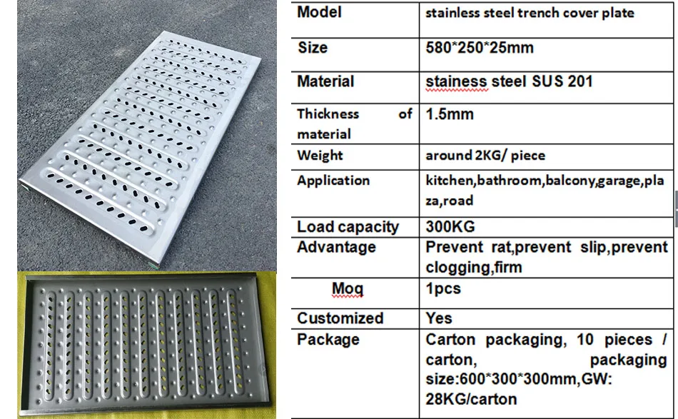 Stainless Steel Trench Cover Kitchen Restaurant 58cm*20cm*2.5cm - Buy ...