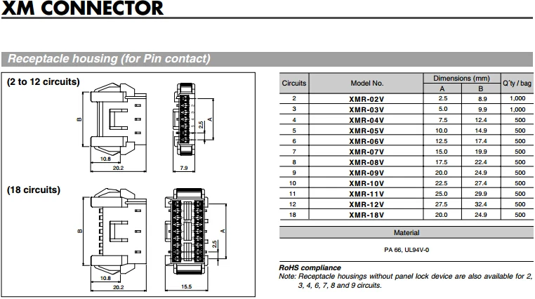 Jst 2.5mm Pitch Xm Series 6 Pin Plug Housing Connector Xmp-06v-r Wire To Wire Connector - Buy ...
