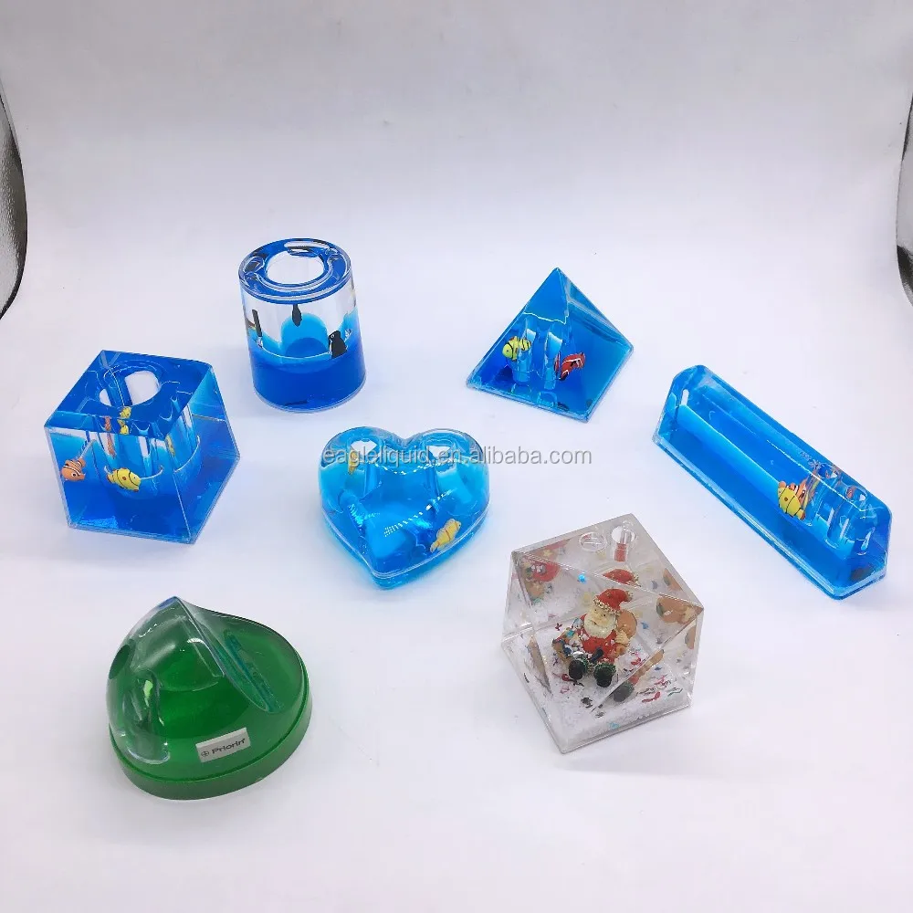 Pyramid Oil Water Acrylic Paperweight with 3D Penguin