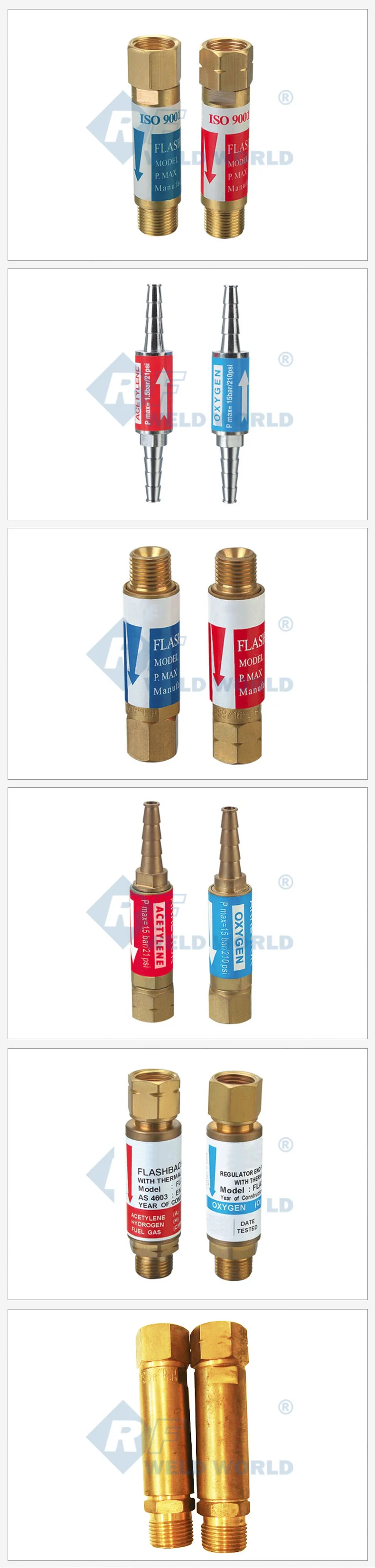 Oxygen and Acetylene Flashback Arrestor for Gas Cutting Set