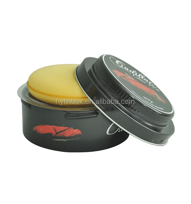 Round Shape Seamless Metal Tin Car Wax Can Polish Container With Foam ...