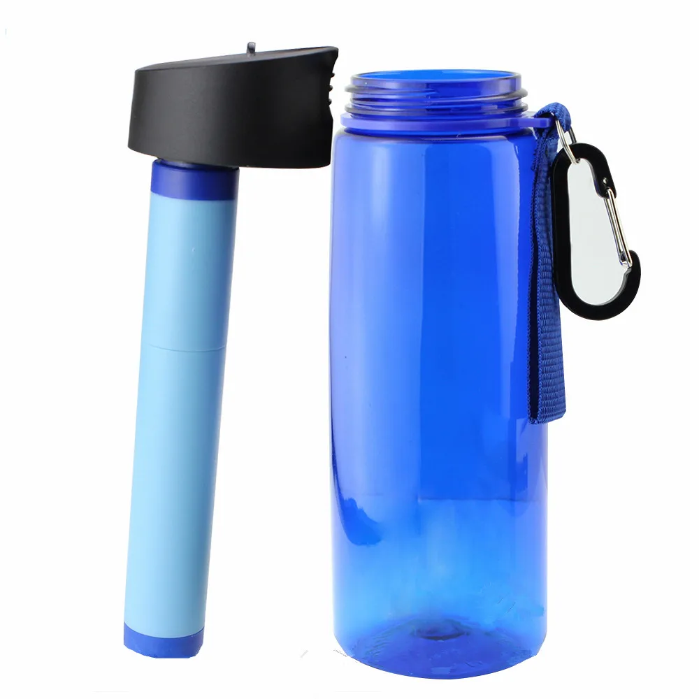 Outdoor Survival Personal Water Filter Bottle With Filter Straw Compass ...