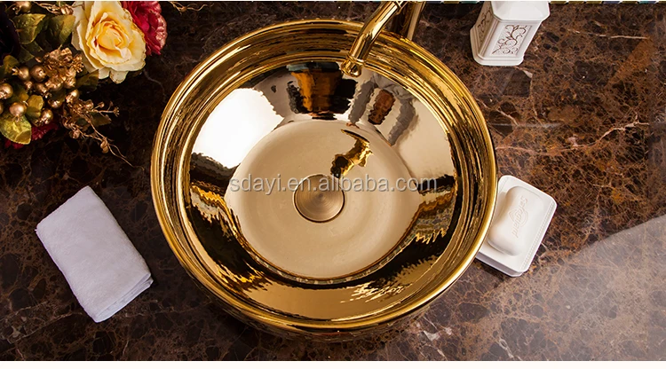 Ceramic Gold Wash Basin Golden High Quality Colorful Bathroom Wash ...