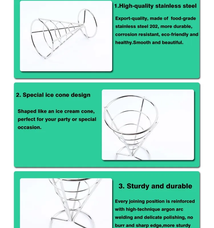 Metal French Fry Holder Cone Basket Cone Stand For Fries Fish And Chips ...